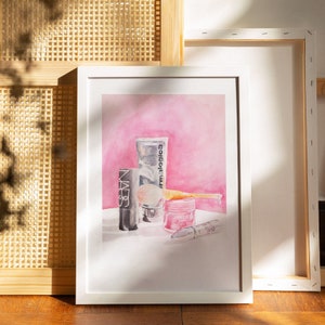 Makeup Vanity Still Life Art Print Pink Feminine Watercolor - Etsy