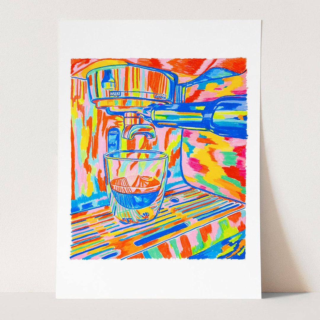 Trippy Coffee Art Print | Original Rainbow Psychedelic Drawing | Modern ...