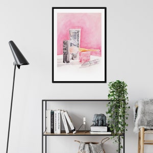 Makeup Vanity Still Life Art Print Pink Feminine Watercolor - Etsy
