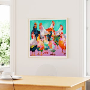 Chickens Oil Pastel Art Print Original Drawing Happy Wall - Etsy