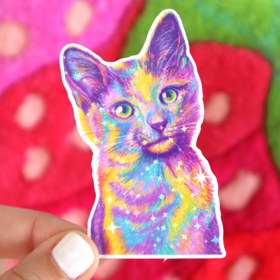 Sparkly Rainbow Cat Vinyl Art Sicker. Based on an Original Artwork ...