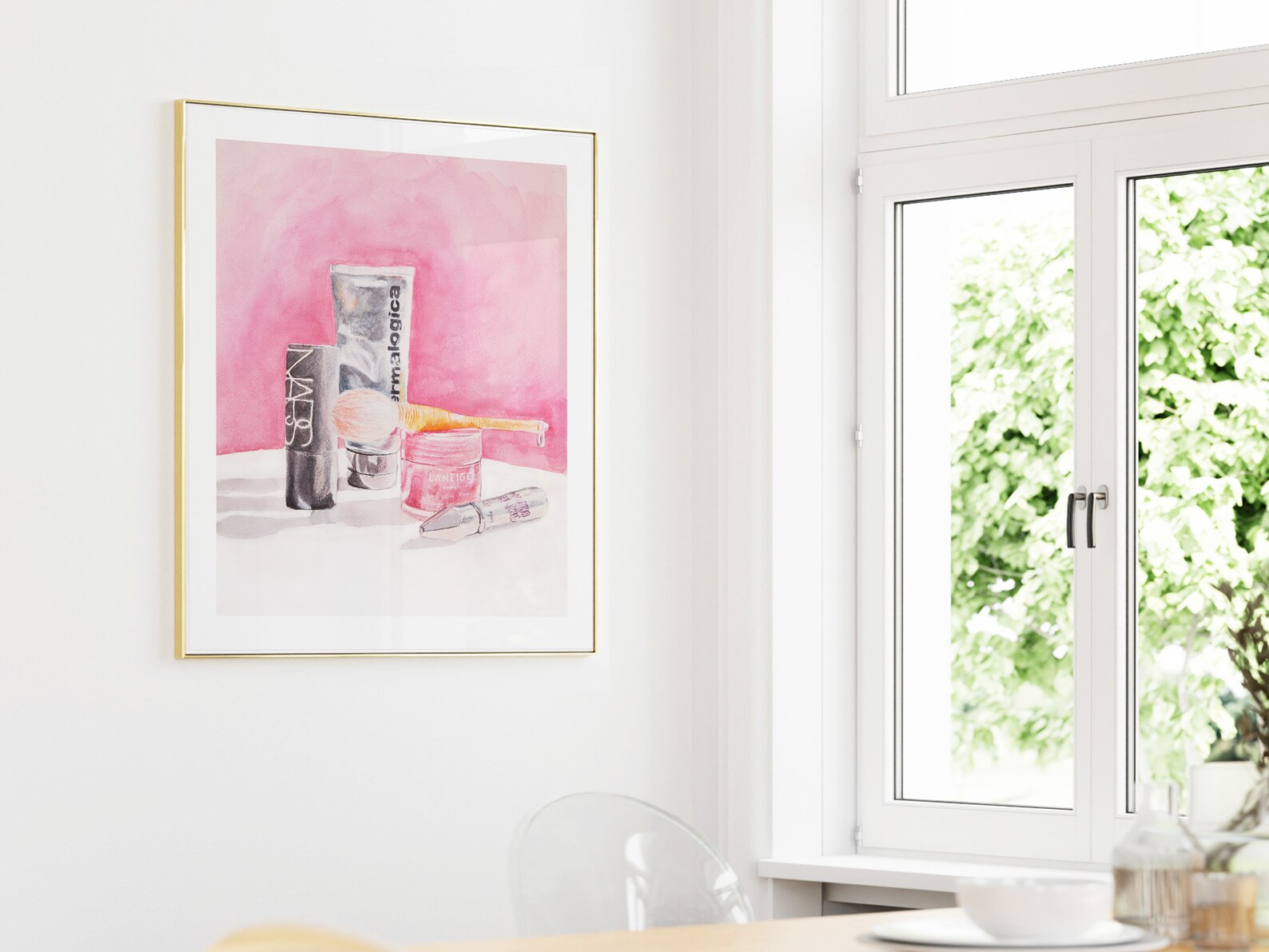 Makeup Vanity Still Life Art Print Pink Feminine Watercolor - Etsy