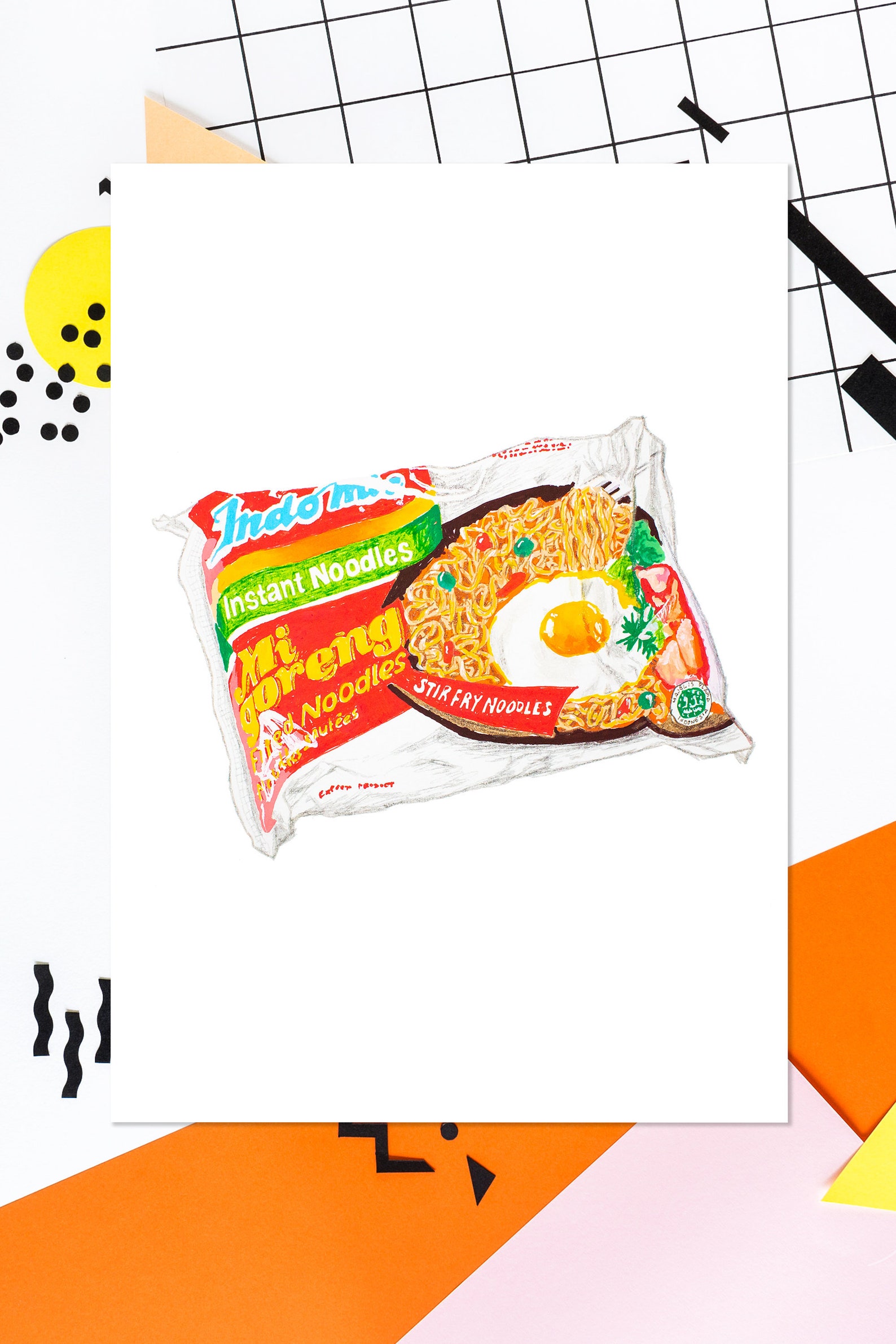 Noodles Art Print Food Illustration of Indonesian Mi Goreng | Etsy