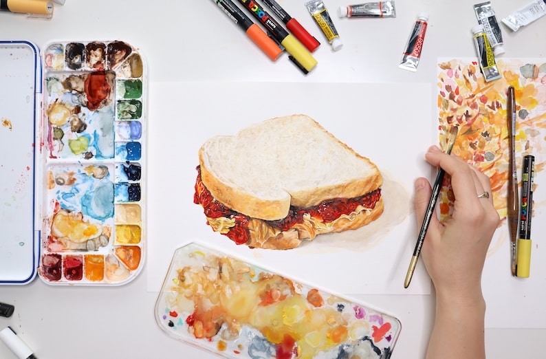 Peanut Butter Jelly Time Art Print Original Watercolor | Etsy