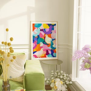 Pigeon Party Fine Art Print | Dopamine Decor Oil Painting | Vibrant ...