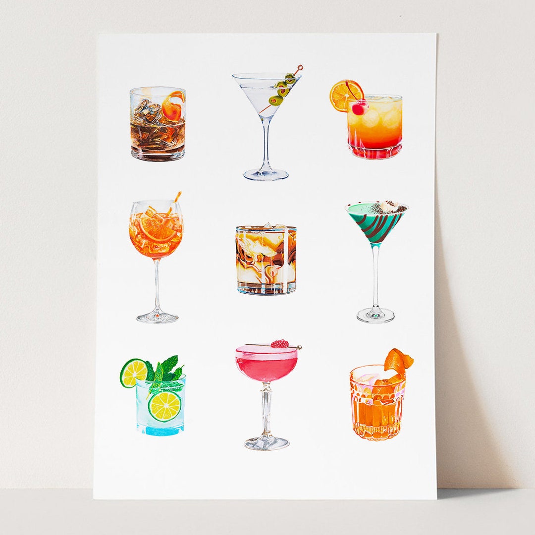 Cocktail Drinks Print Bar Cart Wall Art Poster Kitchen Dining Room Wall ...