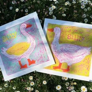 Silly Goose Oil Pastel Art Print | Modern Design | Quirky Funny Wall ...