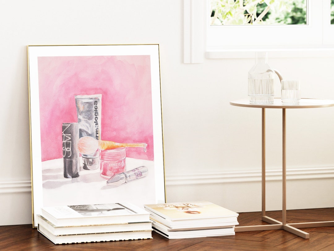 Makeup Vanity Still Life Art Print Pink Feminine Watercolor - Etsy