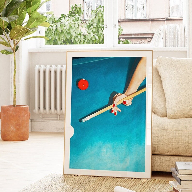 The Pool Table Watercolour Art Print | Mid Century Modern / Feminine ...