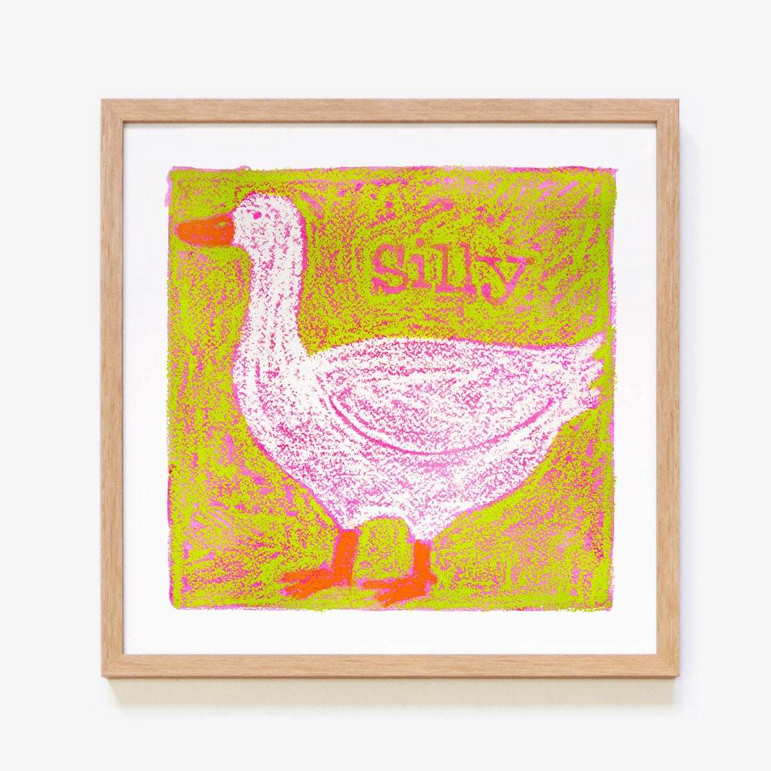 Silly Goose Oil Pastel Art Print Modern Design Quirky Funny Wall Art ...