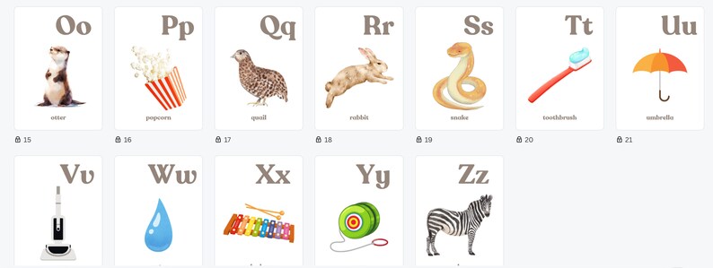 Alphabet Picture Cards - Etsy