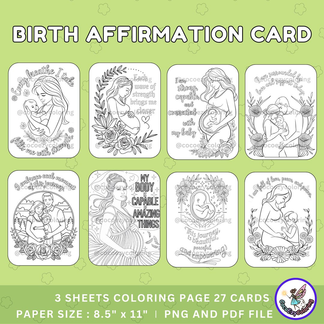Birth Affirmation Coloring Cards,pregnancy Coloring,labour Birth ...