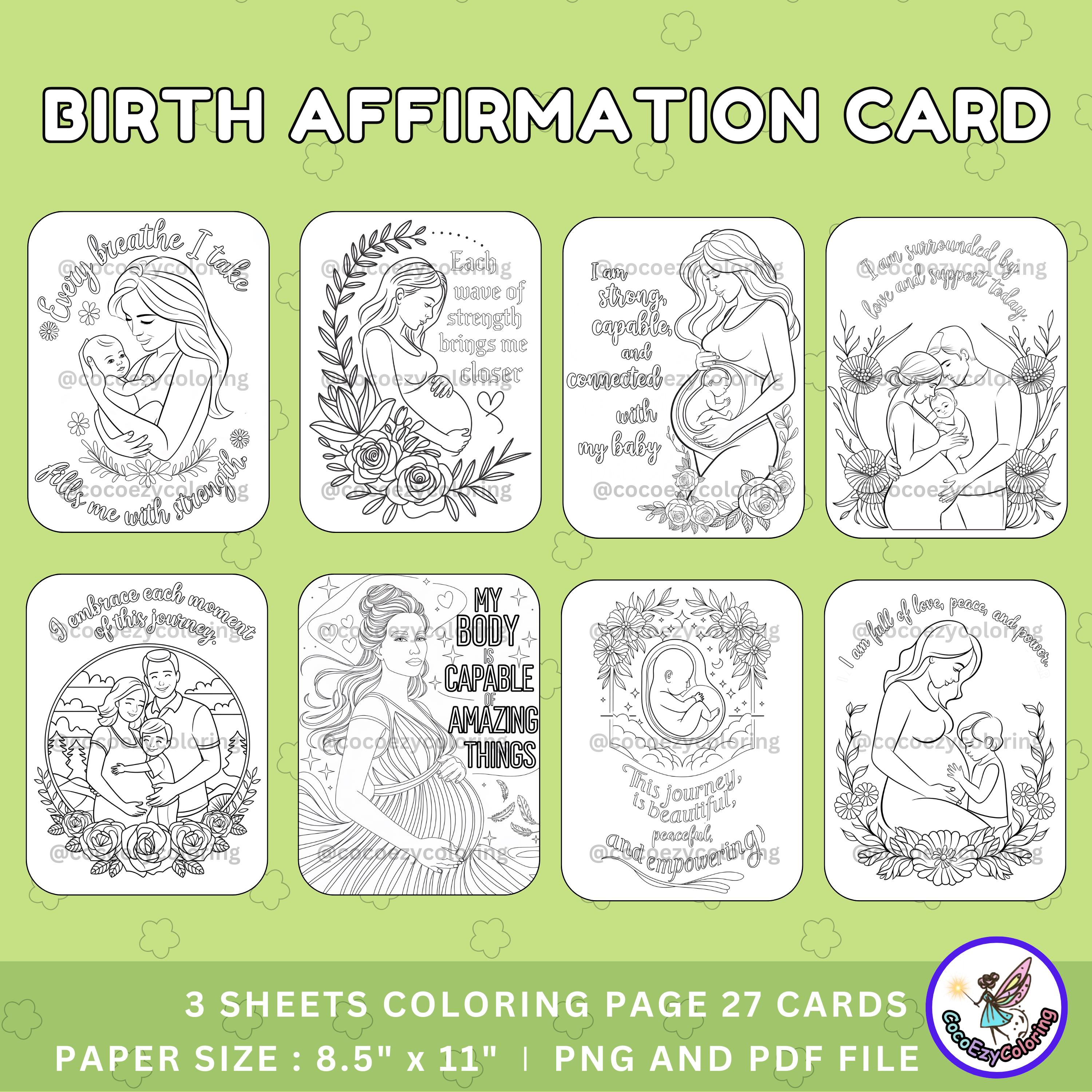 Birth Affirmation Coloring Cards,pregnancy Coloring,labour Birth ...