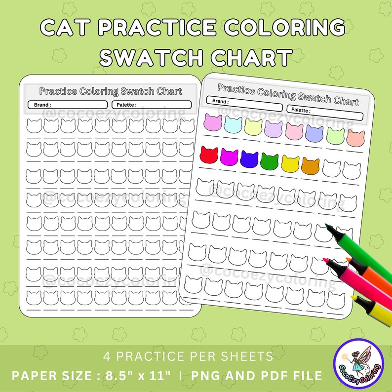 Cat Practice Coloring Swatch Chart,48, 64, 80, 120 Swatches,pattern ...