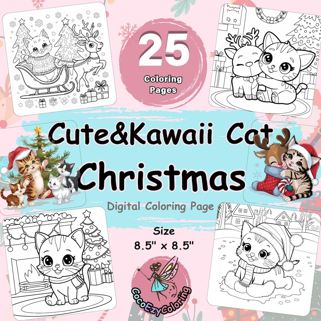 Christmas Cat,kawaii Coloring Pages,cute Coloring Page,cute Kawaii ...