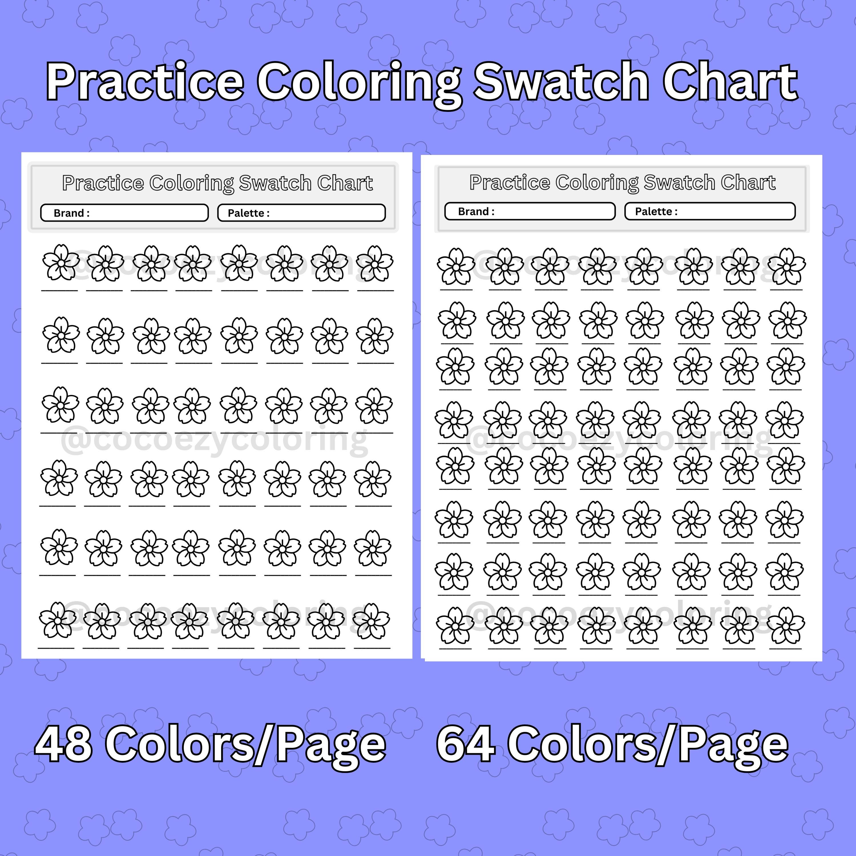 Flower Coloring Swatch Chart: Color Code Tracker (printable PDF) - Etsy