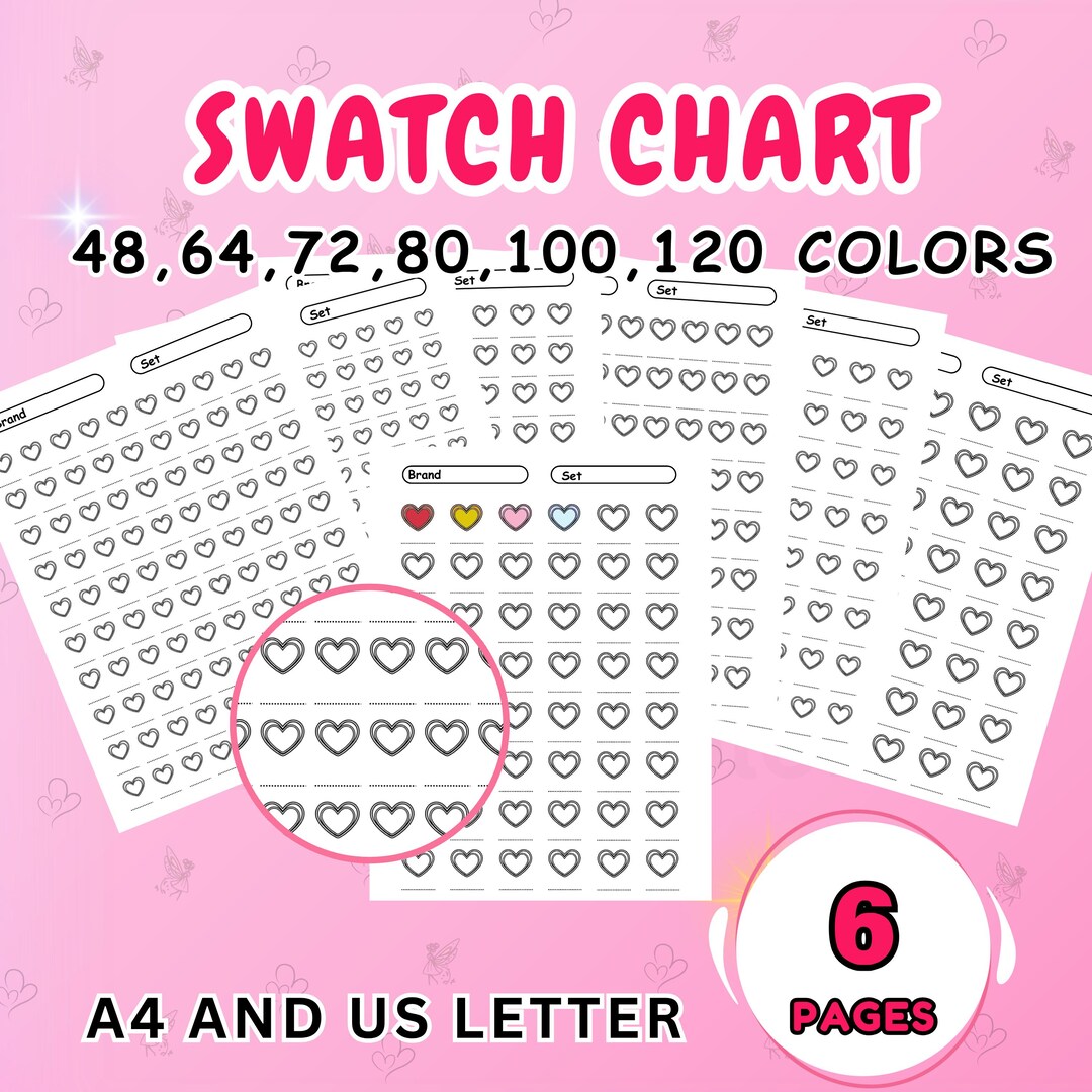 Heart Pattern Color Swatch Chart Set: Acrylic Marker Test Sheets (PDF ...