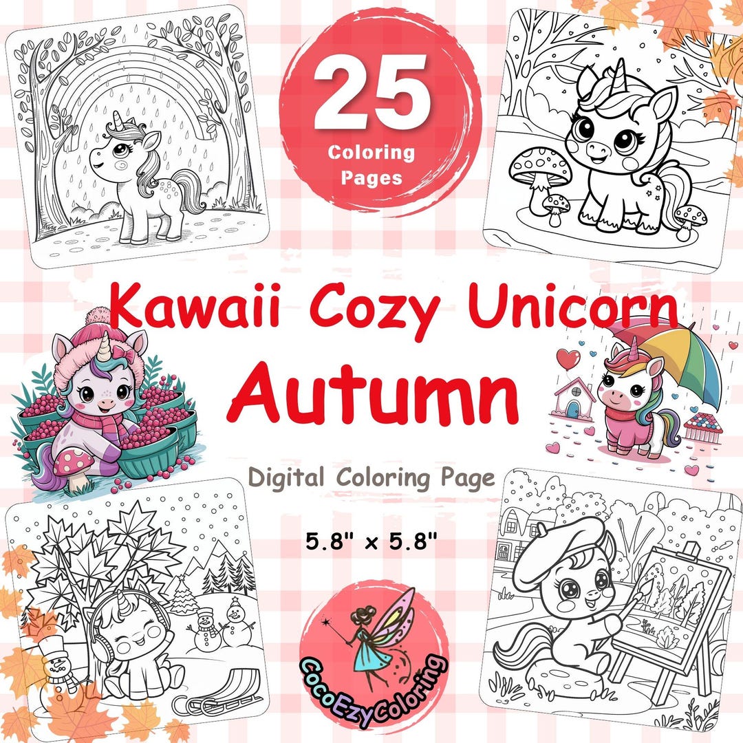 Autumn Cozy Unicorn Coloring Pages for Kids and Adult,bold and Easy ...