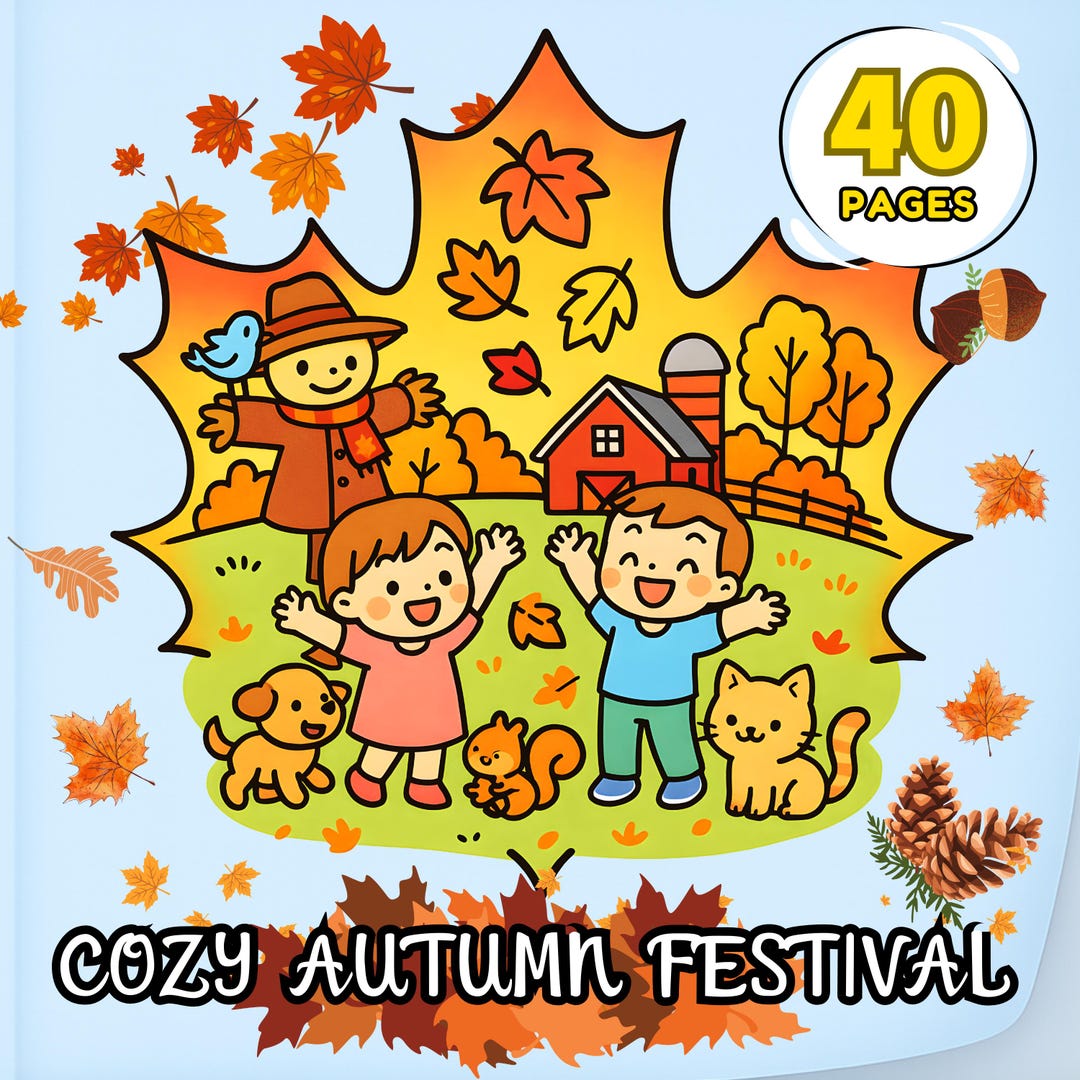 Cozy Autumn Coloring Pages: 40 Fall Designs for Adults & Kids (PDF/PNG ...