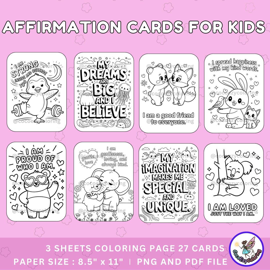 Positive Affirmation Coloring Cards,printable Self-love & Mindfulness ...