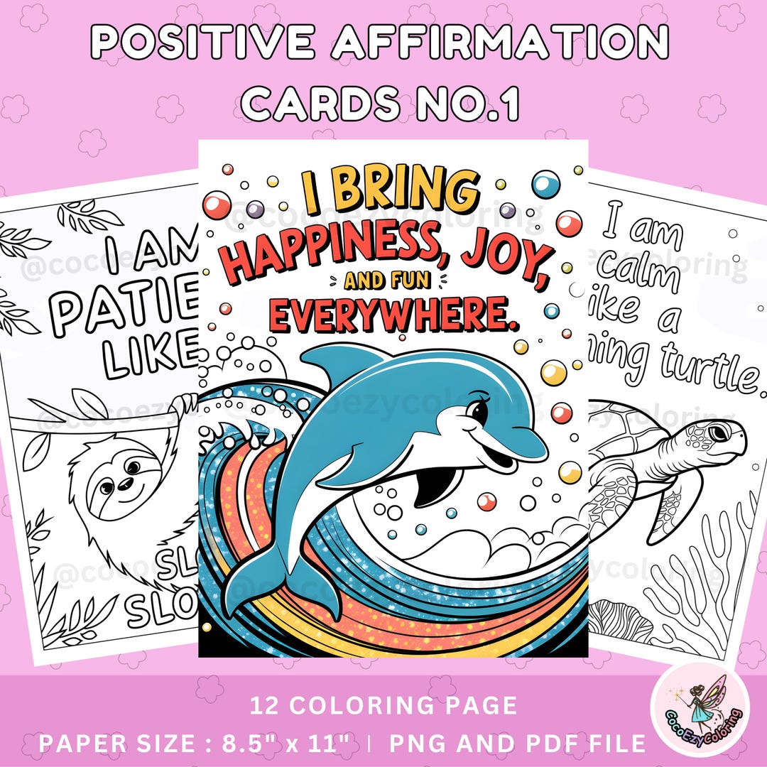 Positive Affirmation Coloring Pages for Kids: Self-esteem Cards ...
