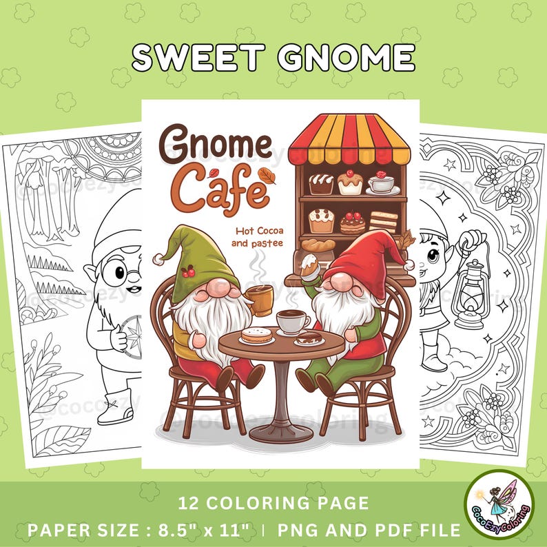 Cute Sweet Gnomes Coloring, Bold and Easy Coloring Page for Adults,cute ...