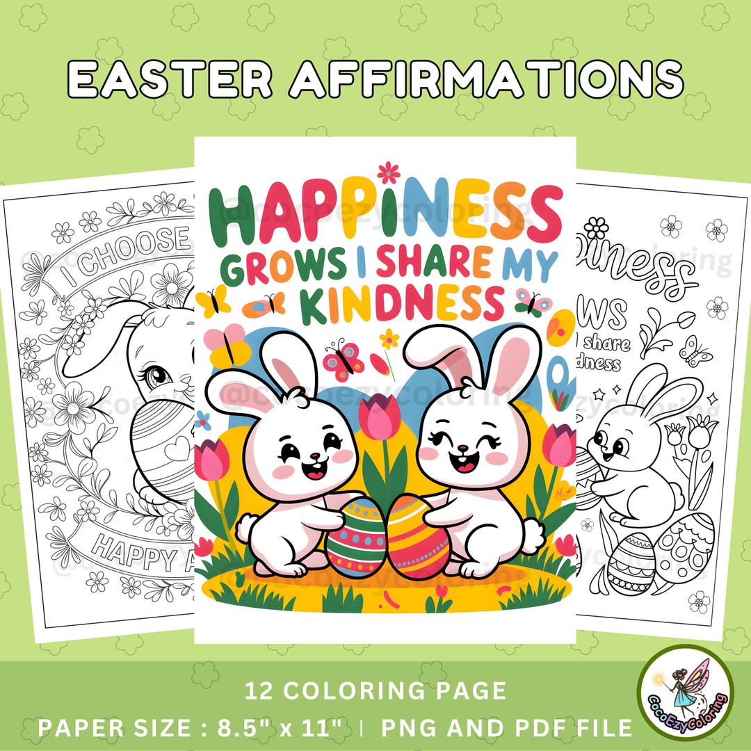 Easter With Positive Affirmations Coloring Pages for Kids,cute and Cozy ...