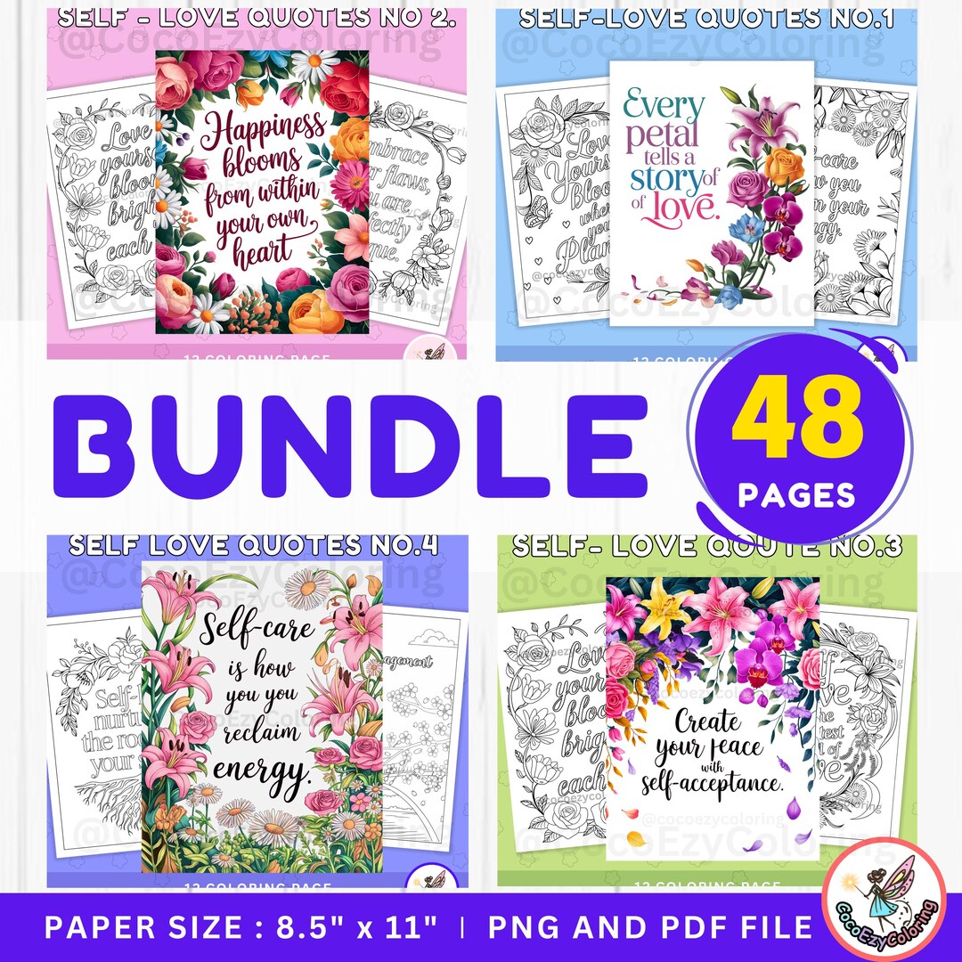Bundle Self Love Quote Coloring Pages for Adults,self Love,motivational ...