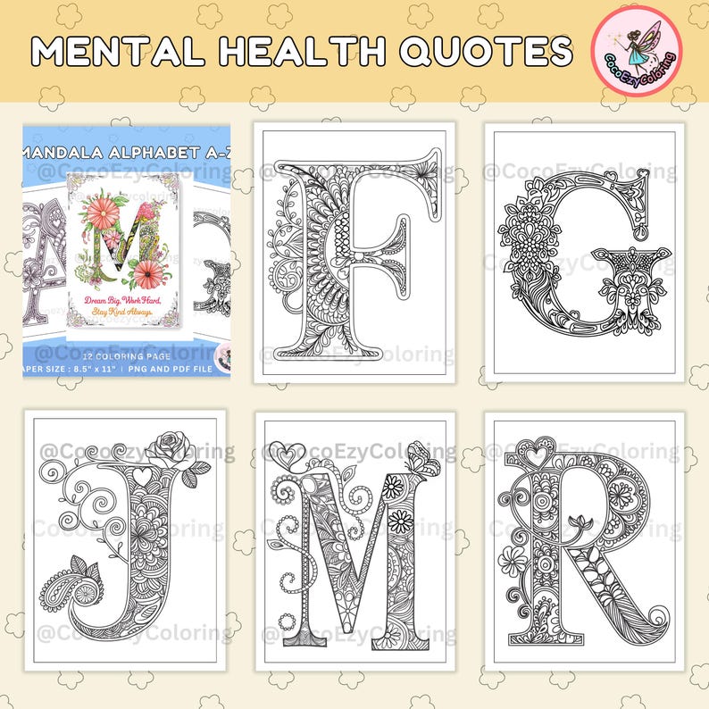 Mandala Letter & Number Coloring Pages Bundle: Floral Alphabet ...