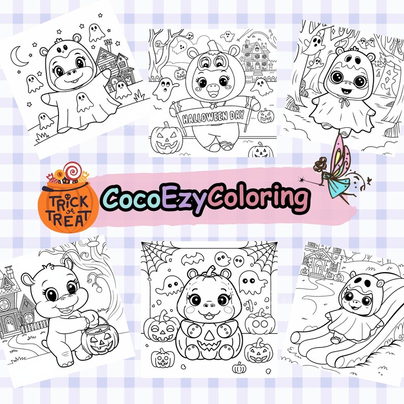 Halloween Hippo,coloring Pages for Kids and Adults,kawaii Coloring Book ...