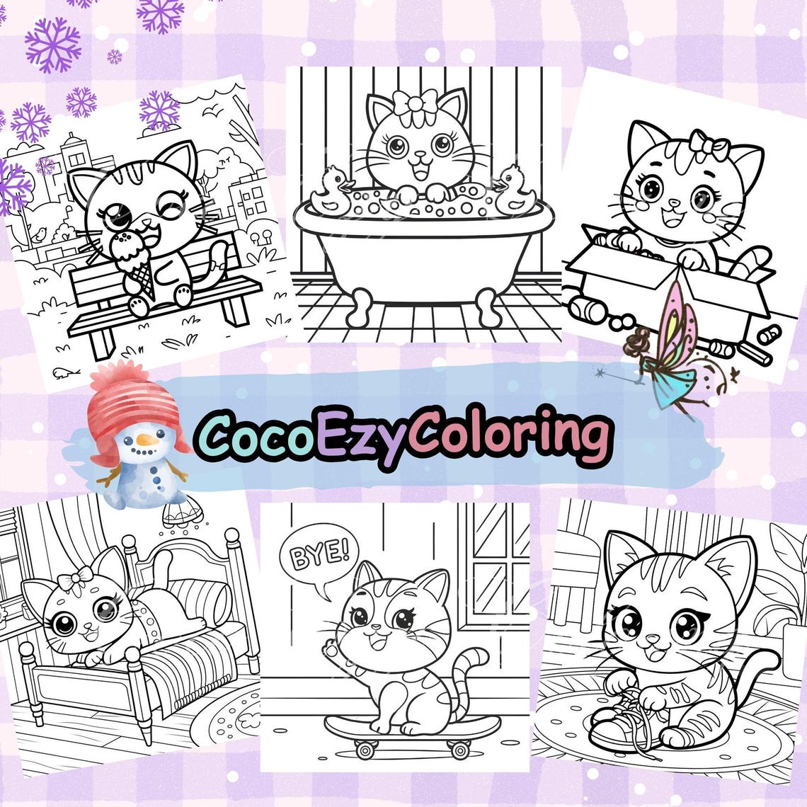 Cute Cat Daily Routine Coloring Pages for Kids and Adult,kawaii ...