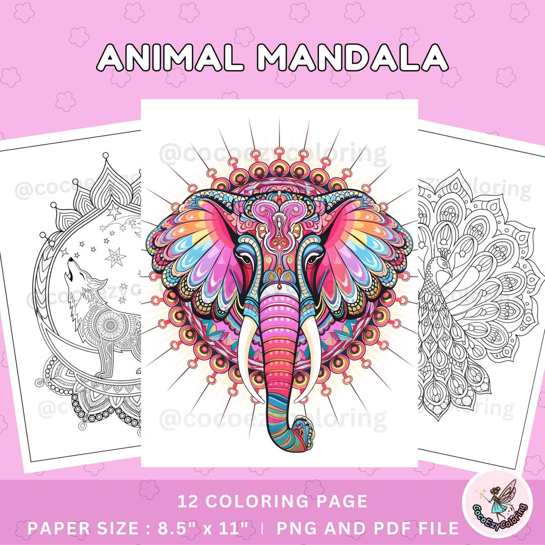 Animal Mandala Coloring Pages: Stress Relief Therapy Prints (digital ...
