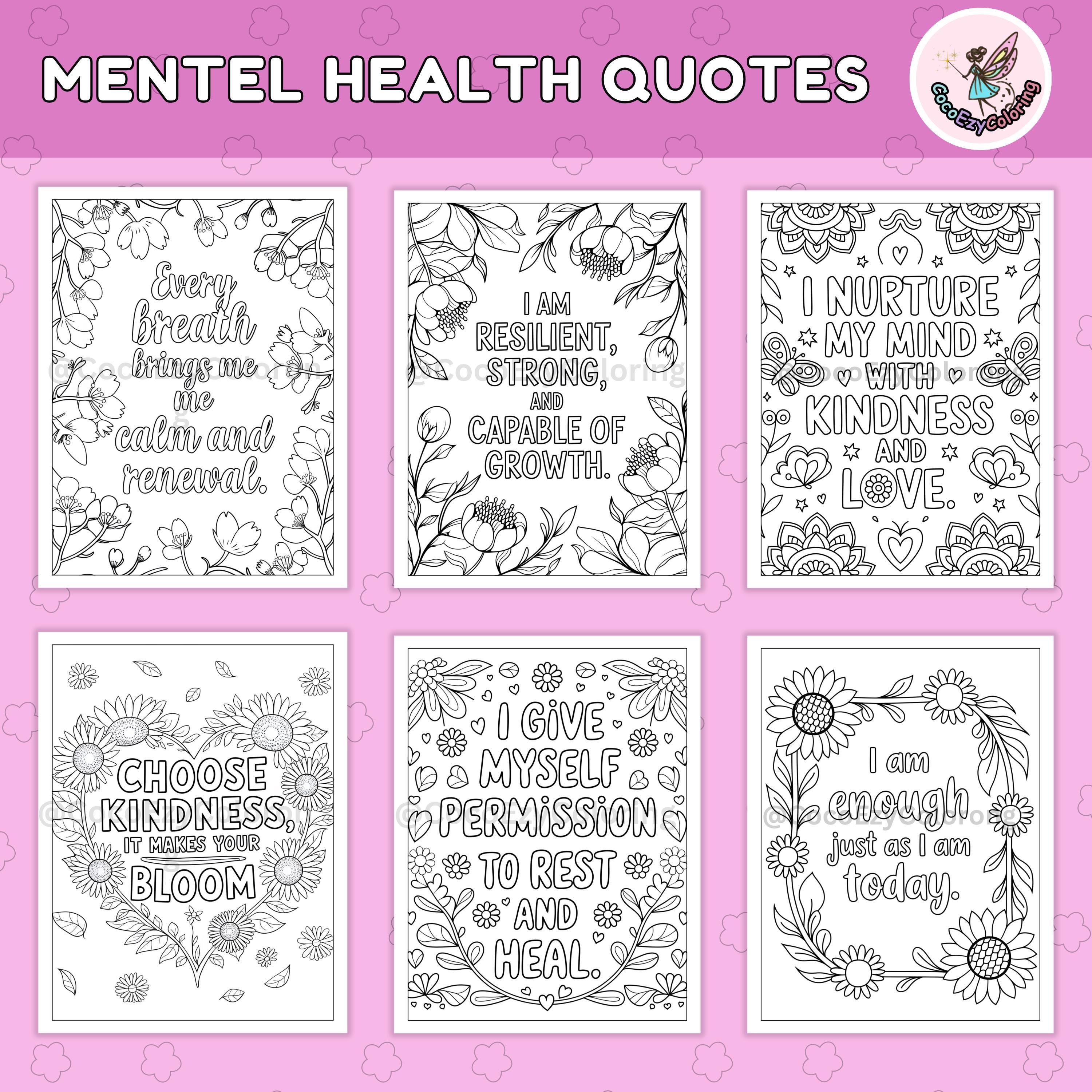 Mental Health Quotes Coloring Pages,coloring Pages for Teen and Adults ...