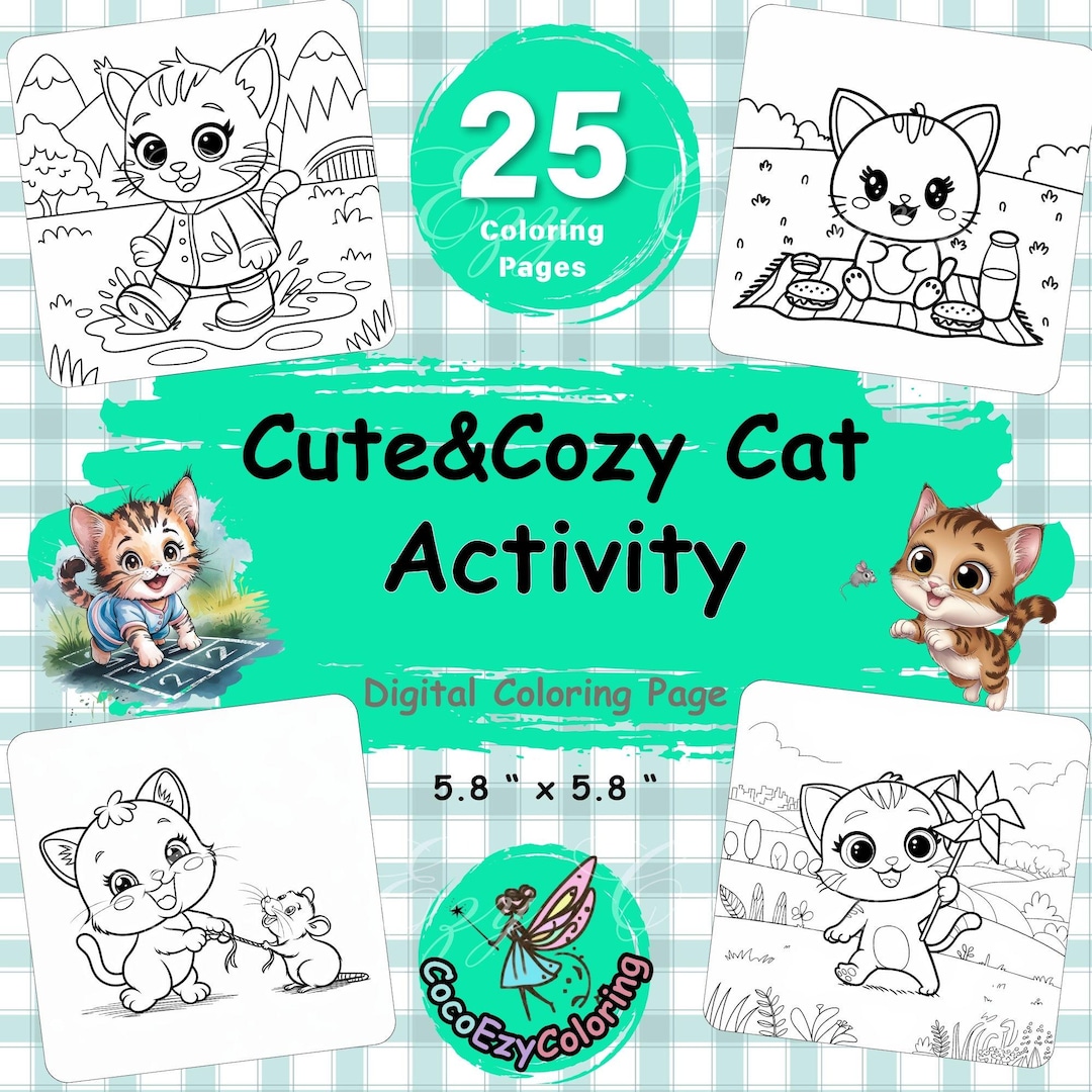 Cute&cozy Cat Activity,cat Coloring Page for Kid and Adult,cute Kawaii ...