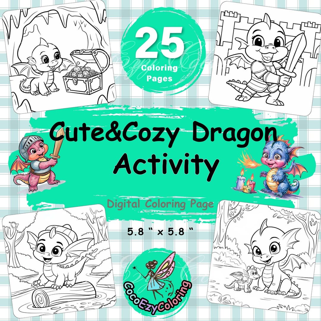 Kawaii Cozy Dragons Activity Coloring Page for Kids and Adult, Coloring ...