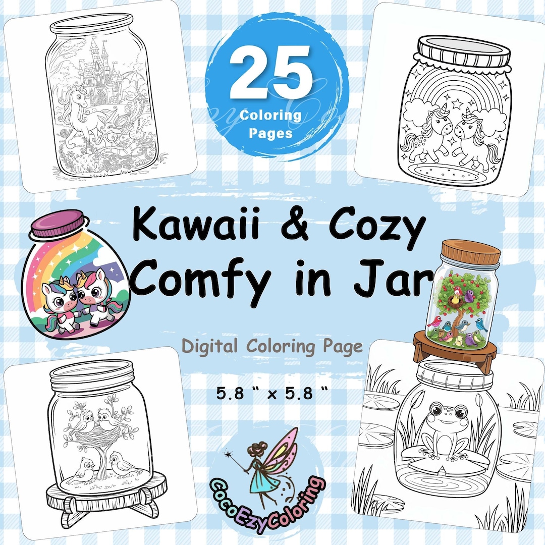 Cute Kawaii in Jar,coloring Pages for Kids and Adult,cute Kawaii Books ...
