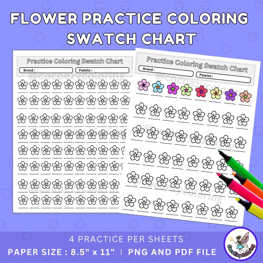 Flower Practice Coloring Swatch Chart,48, 64, 80, 120 Swatches,pattern ...