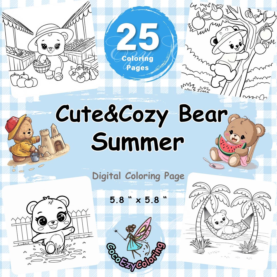 Cozy Bear Summer Coloring,cute Beart Coloring for Kids,cute Kawaii ...