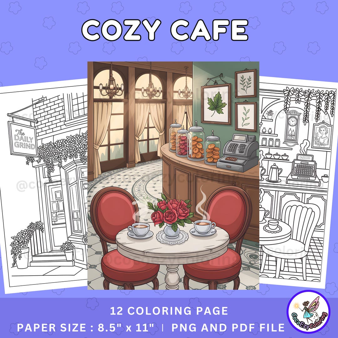 Cozy Cafe Coloring Pages for Adults,printable Cafe Coloring,cafe ...