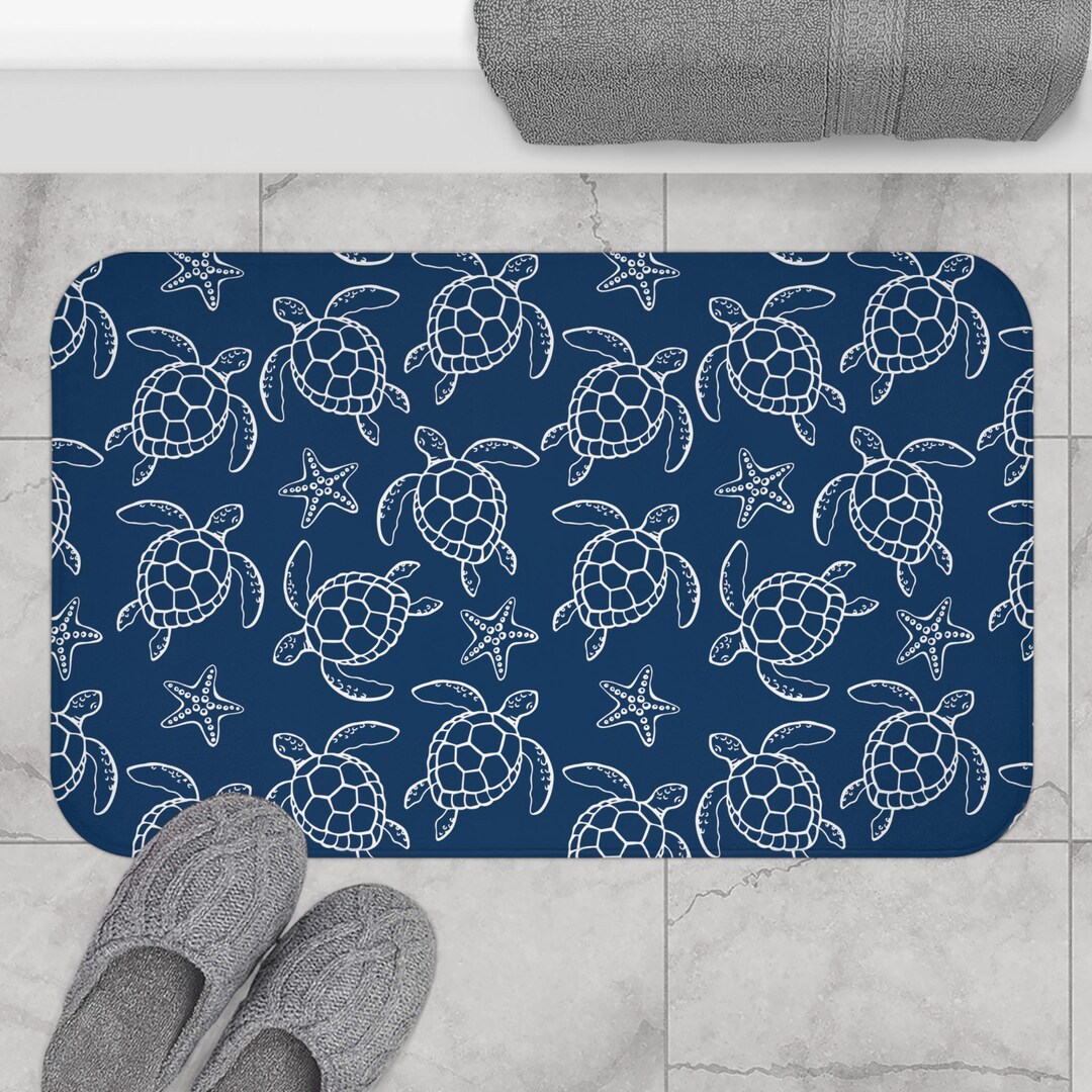 Sea Turtles and Starfish Marine Blue Nautical Bath Mat - Etsy