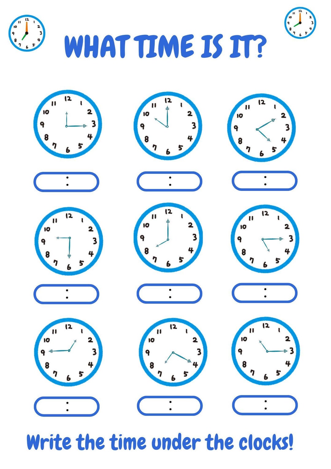 Tell the Time Worksheet - Etsy
