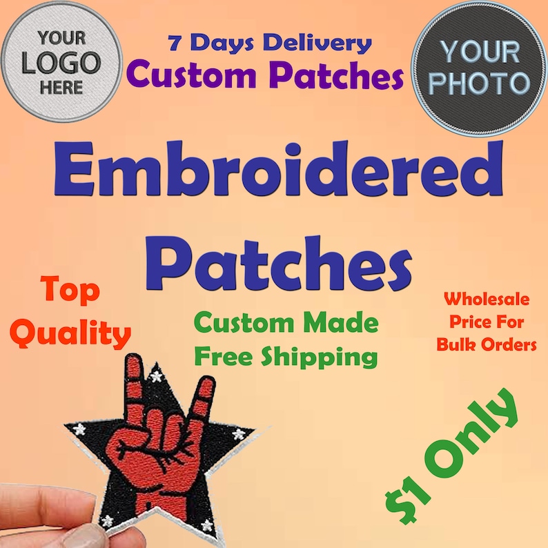 Custom Embroidered Logo Patches, Iron On, Sew On, Hook & Loop - Etsy