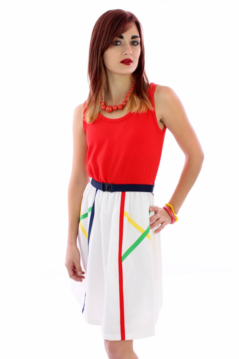 70s Colorblocked Dress Vintage 80s Sundress Striped Cute A-line Retro ...