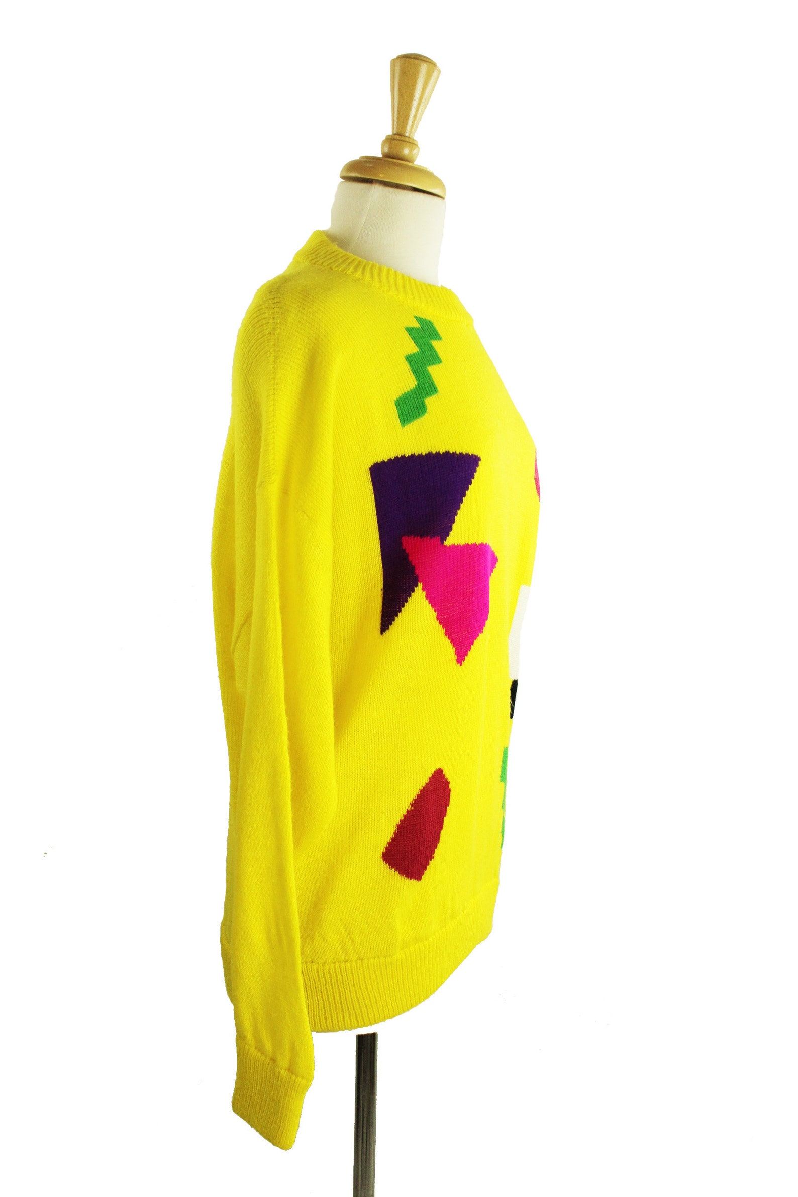 Bright Yellow Geometric Shapes 80s Sweater - Etsy