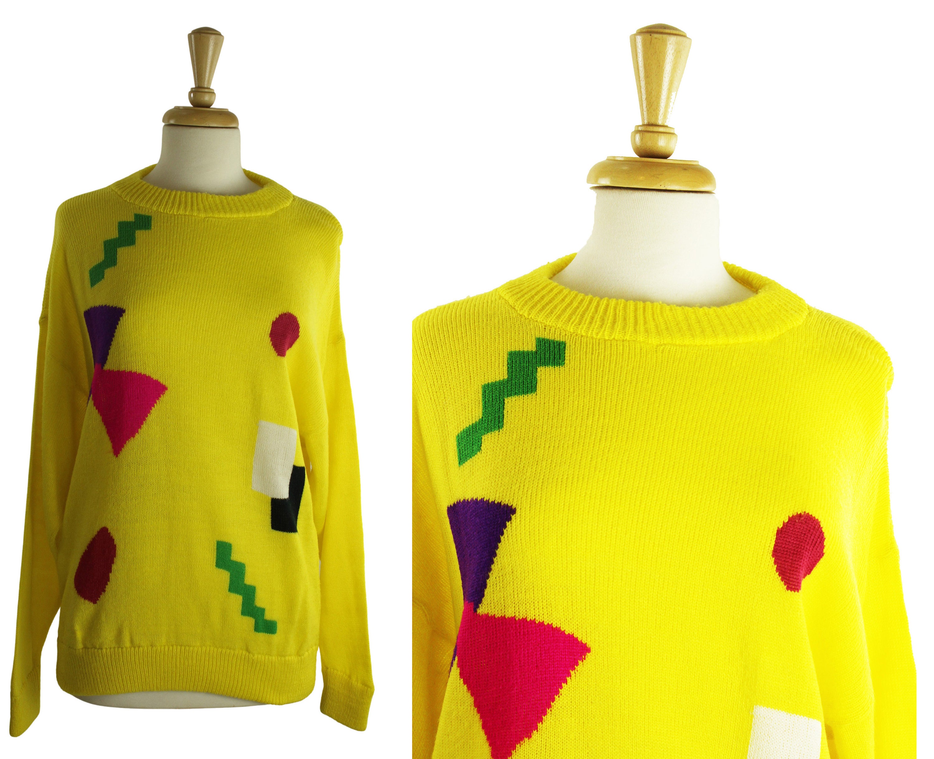 Bright Yellow Geometric Shapes 80s Sweater - Etsy