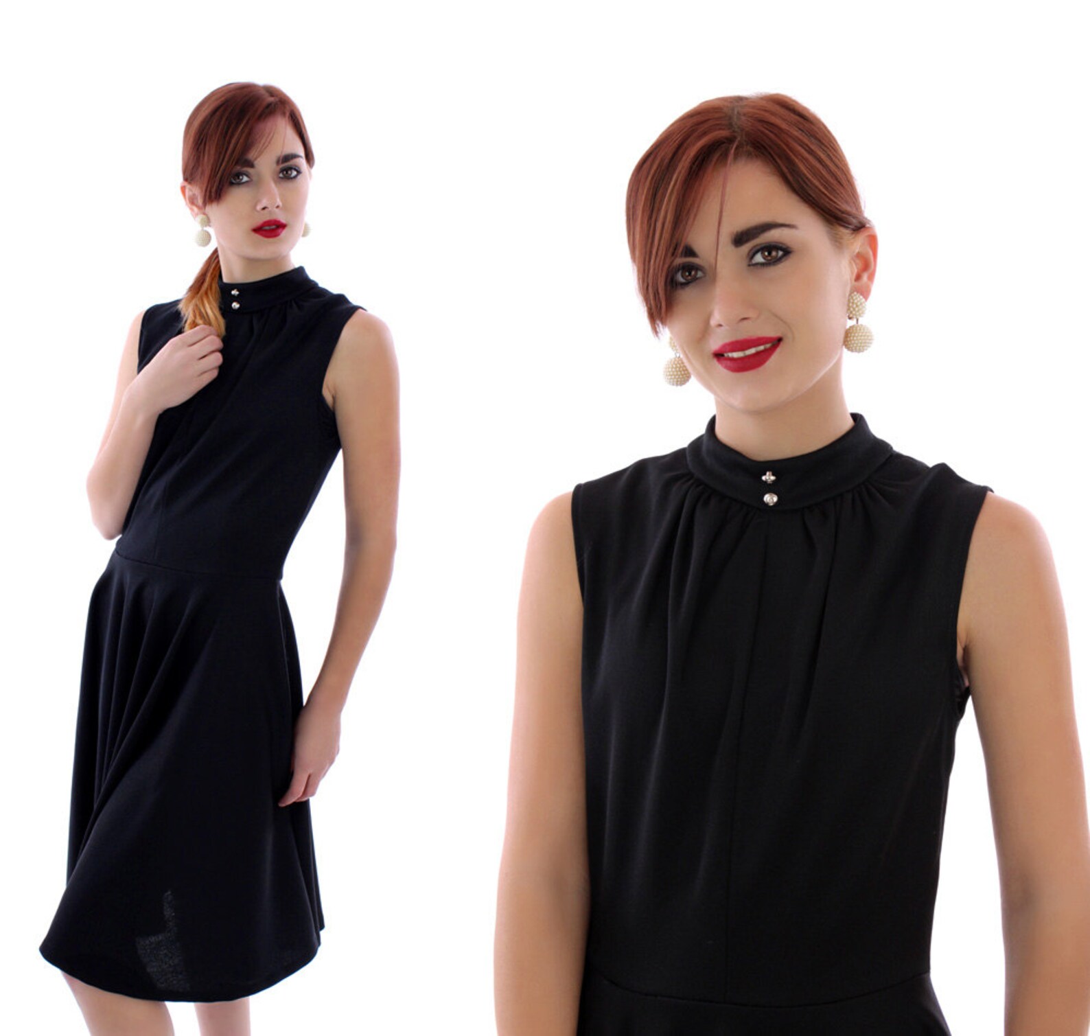 70s Mod Dress Black Circle Skirt A-line 60s Classic Silver - Etsy