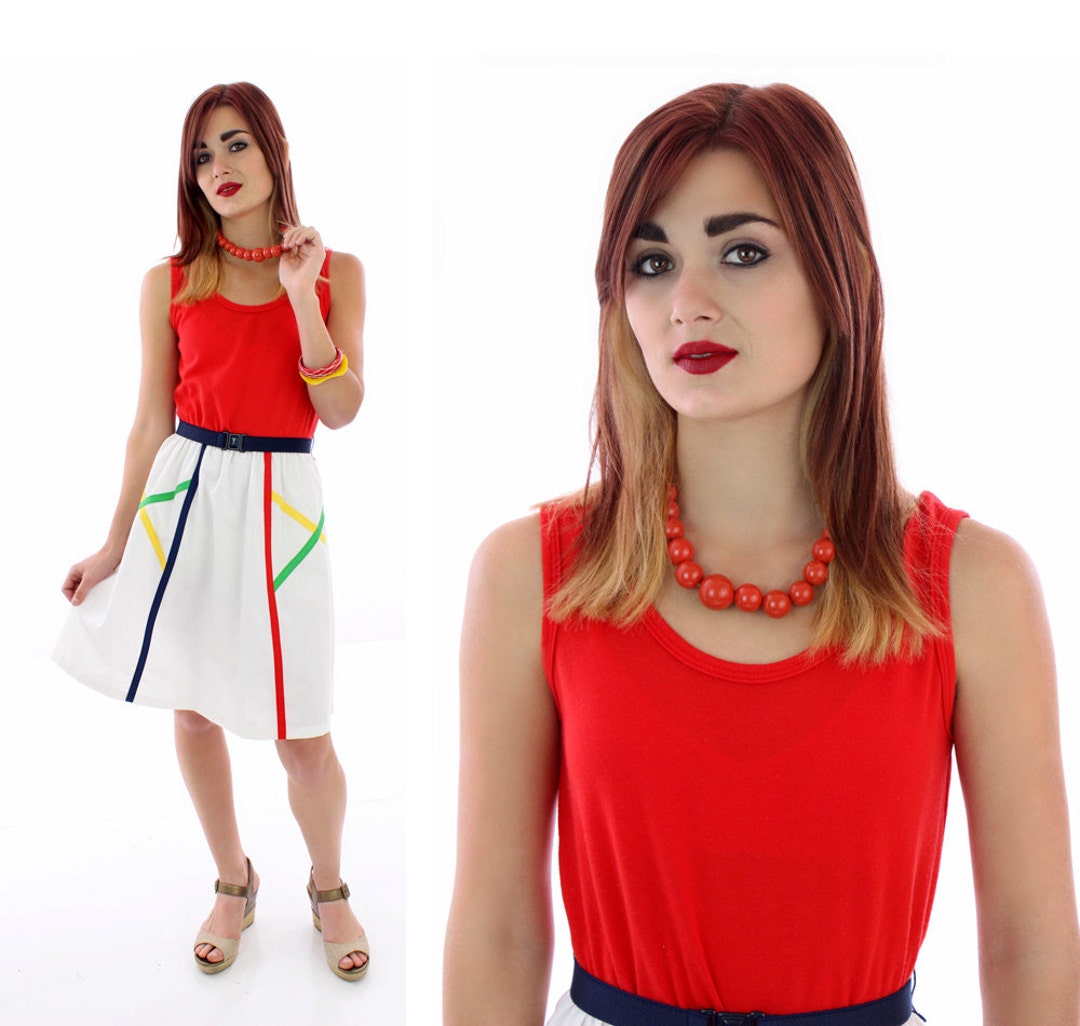 70s Colorblocked Dress Vintage 80s Sundress Striped Cute A-line Retro ...