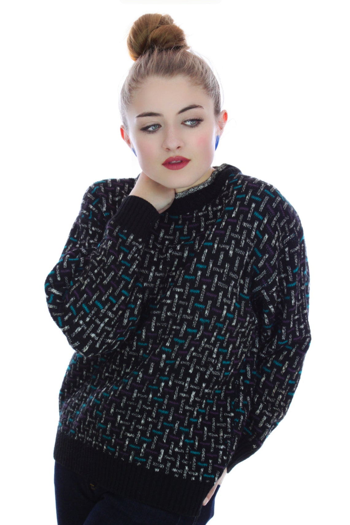 Vintage 1980s Sweater 80s Unisex 80s Retro Cool Print Gray - Etsy