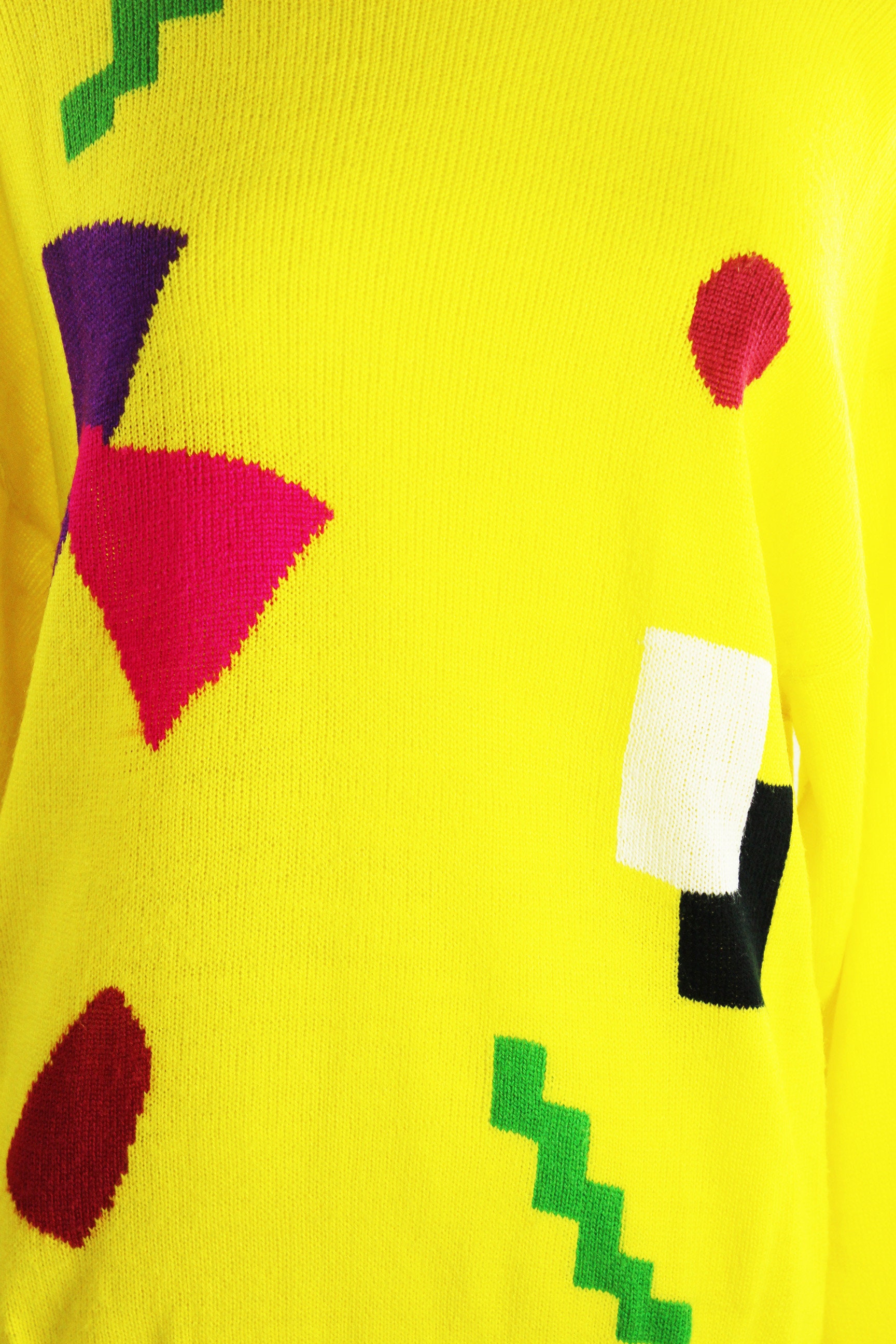 Bright Yellow Geometric Shapes 80s Sweater - Etsy