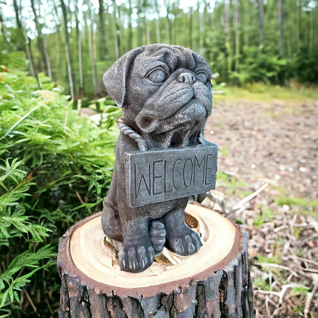 Inviting Dog With "welcome" Sign - Weatherproof Cast Stone Sculpture - Etsy